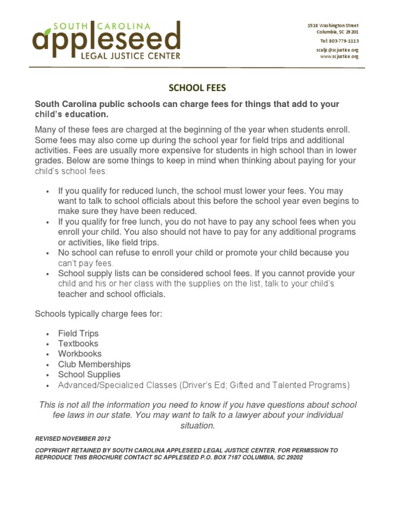 SC School Fees Guide for Parents | PDF