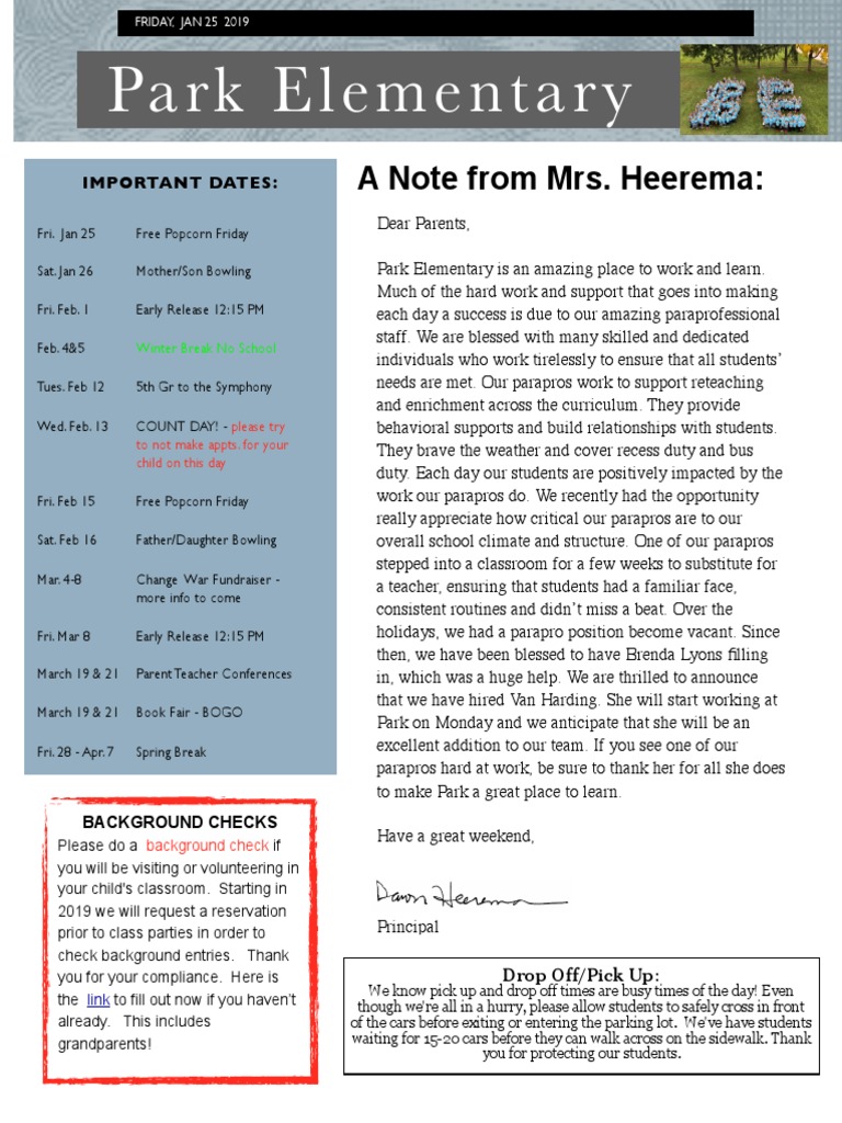 Parks Newsletter Jan | PDF | Schools