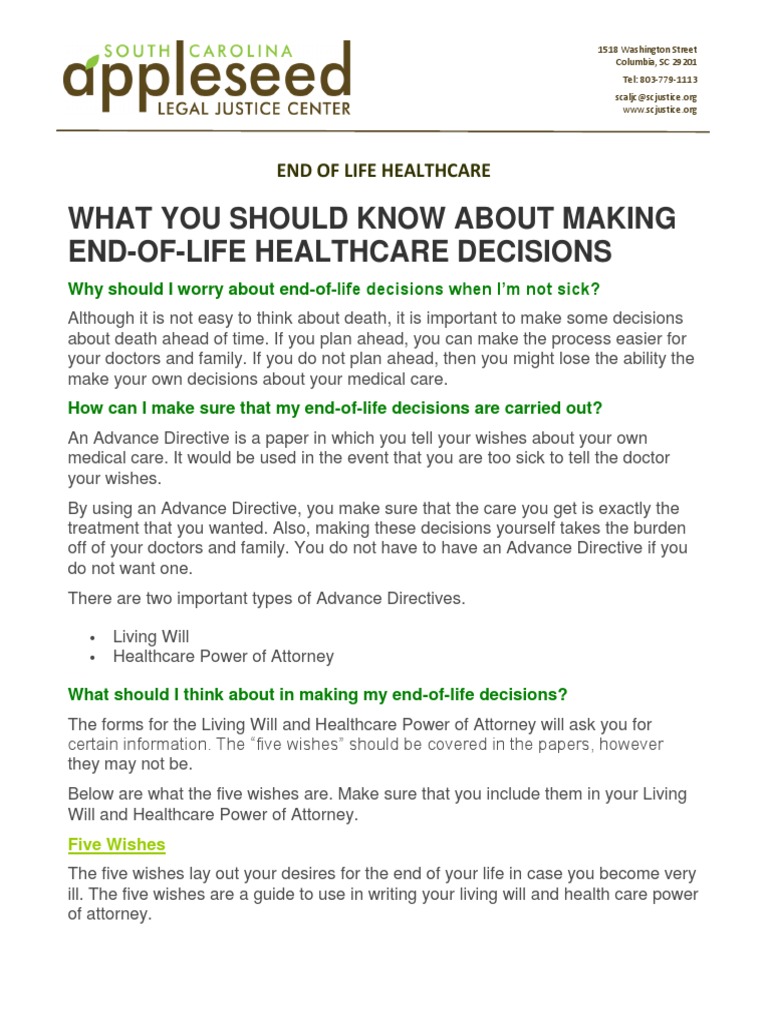 End of Life Healthcare Brochure | PDF | Power Of Attorney | End Of Life ...