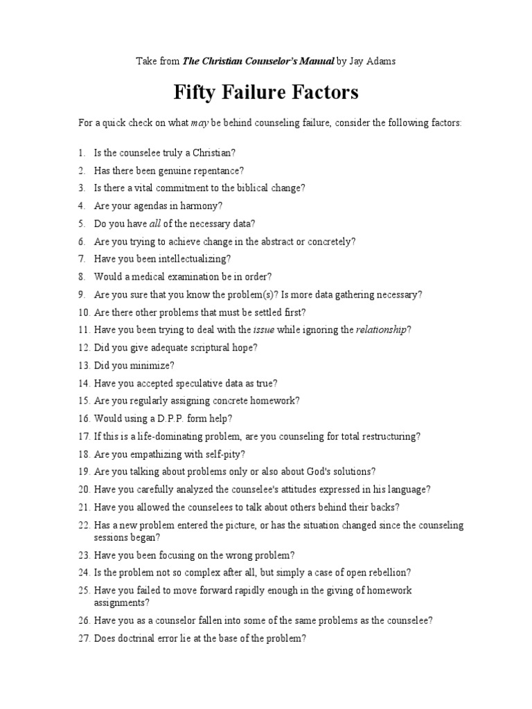 50 Failure Factors | PDF | Christian Counseling | Psychological Concepts