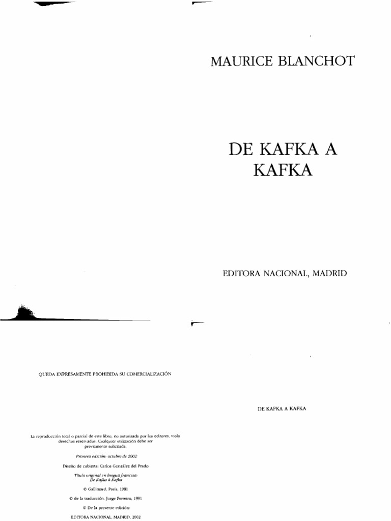 BLANCHOT, Maurice. De-Kafka-a-Kafka PDF | PDF
