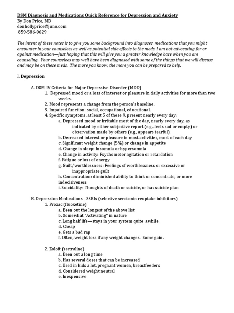 Medication Quick Reference | PDF | Major Depressive Disorder | Drugs