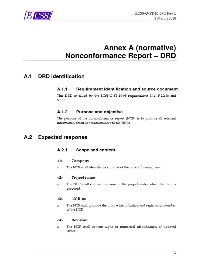 ECSS-Q-ST-10-09C-Rev.1 (1march2018) Annex A | PDF | Government | Business