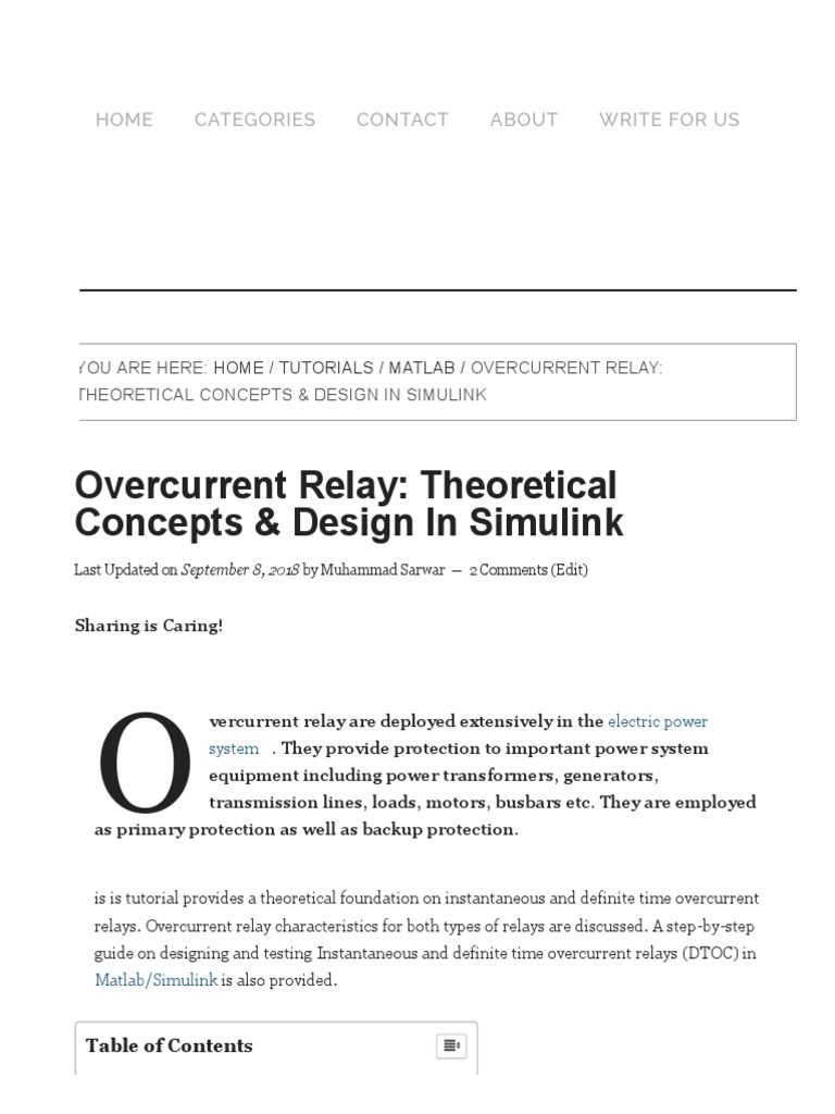 Overcurrent Relay - Theoretical Concepts & Design in Simulink | PDF | Relay | Electrical Network