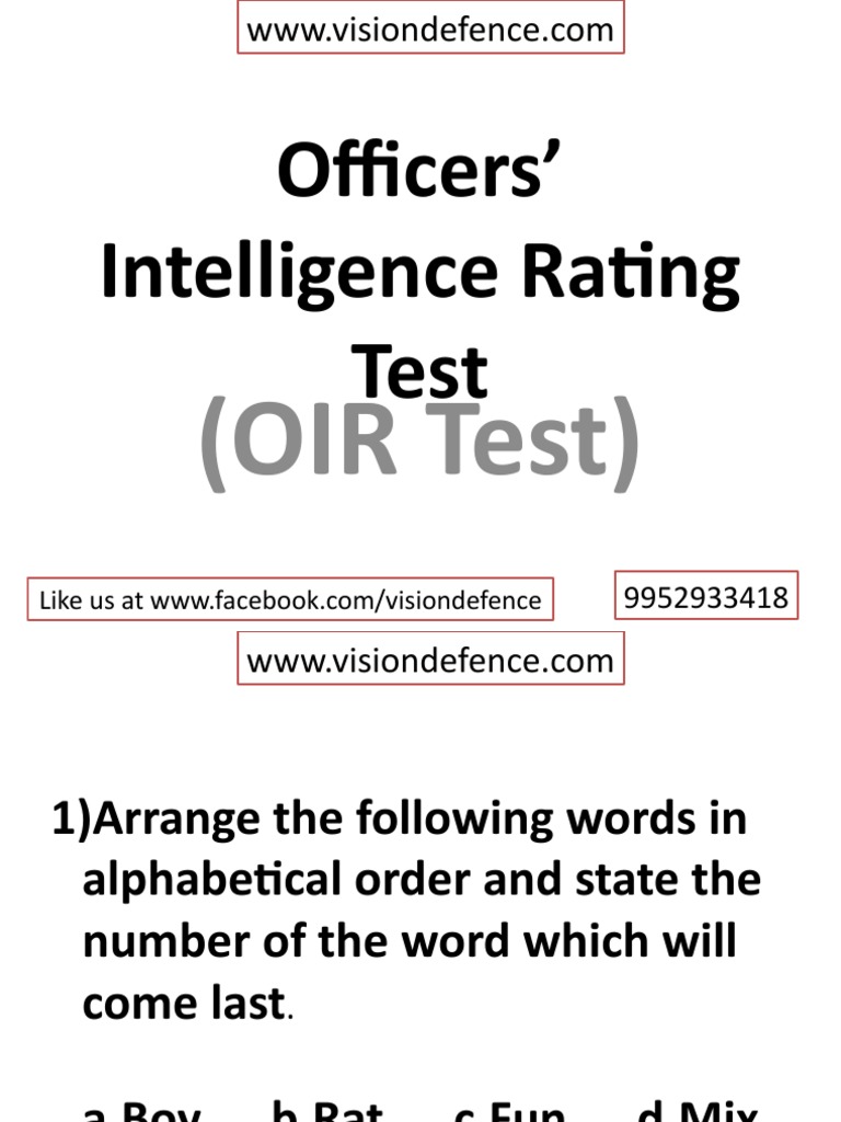 Officers Intelligence Rating | PDF | Test (Assessment) | Cognition