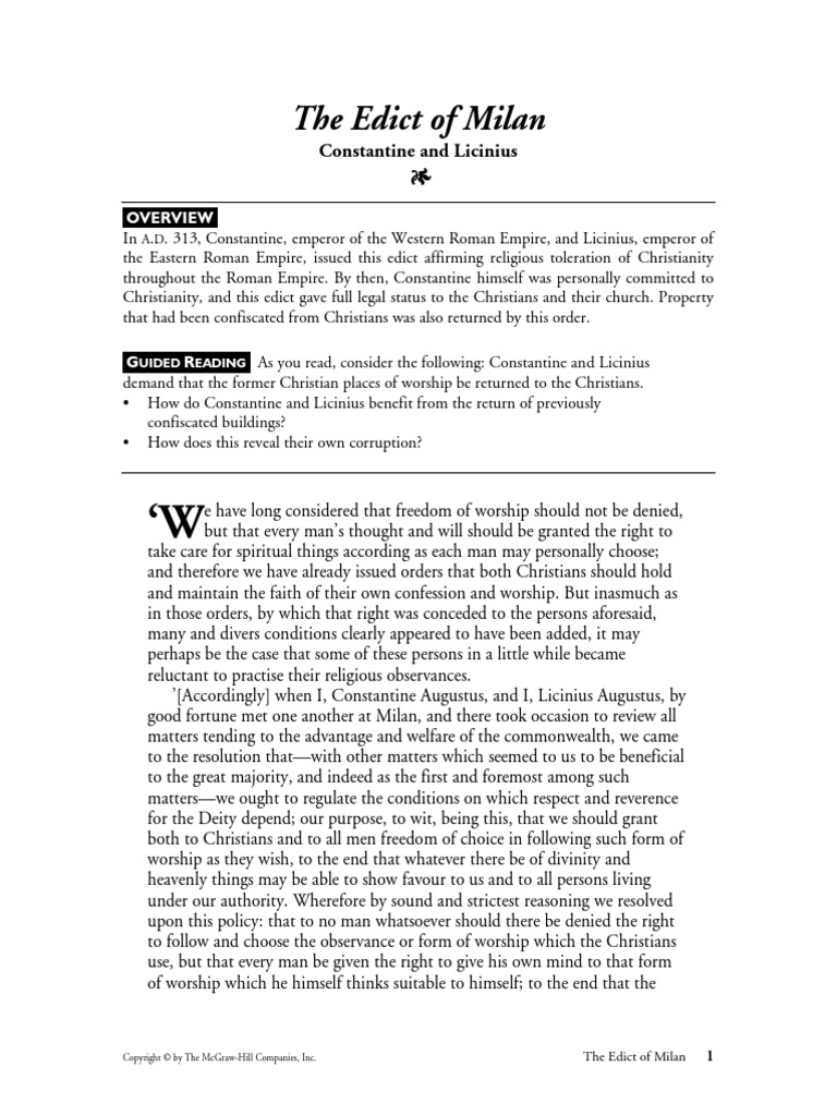 Edict of Milan | PDF | Constantine The Great | Ancient Mediterranean ...