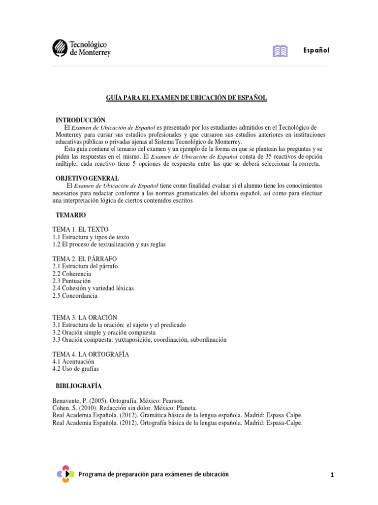 Guia de Espanol | PDF | Oración (Lingüística) | Prueba (evaluación)