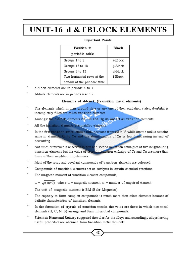 D & F Block Elements | PDF | Transition Metals | Lanthanide