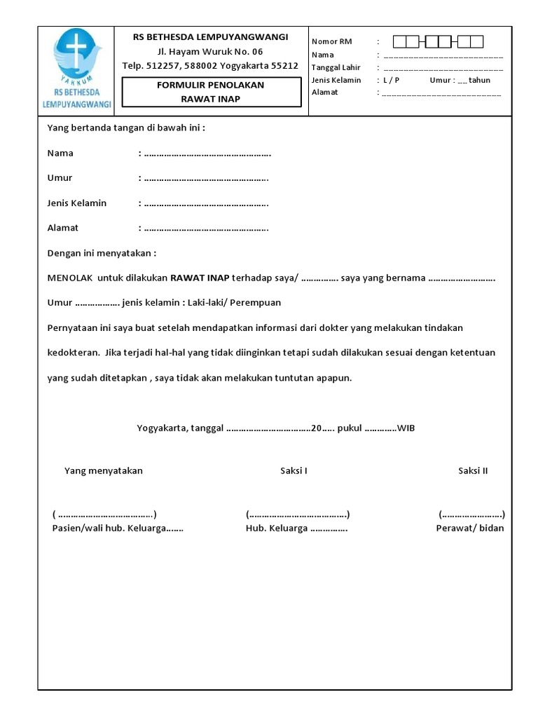 Formulir Penolakan Ranap | PDF