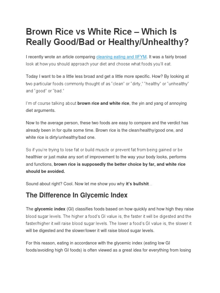 White Rice vs. Brown Rice Info | PDF | Glycemic Index | Rice