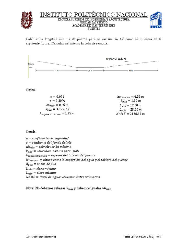 Cálculo de la longitud mínima y cota de rasante de un puente para ...