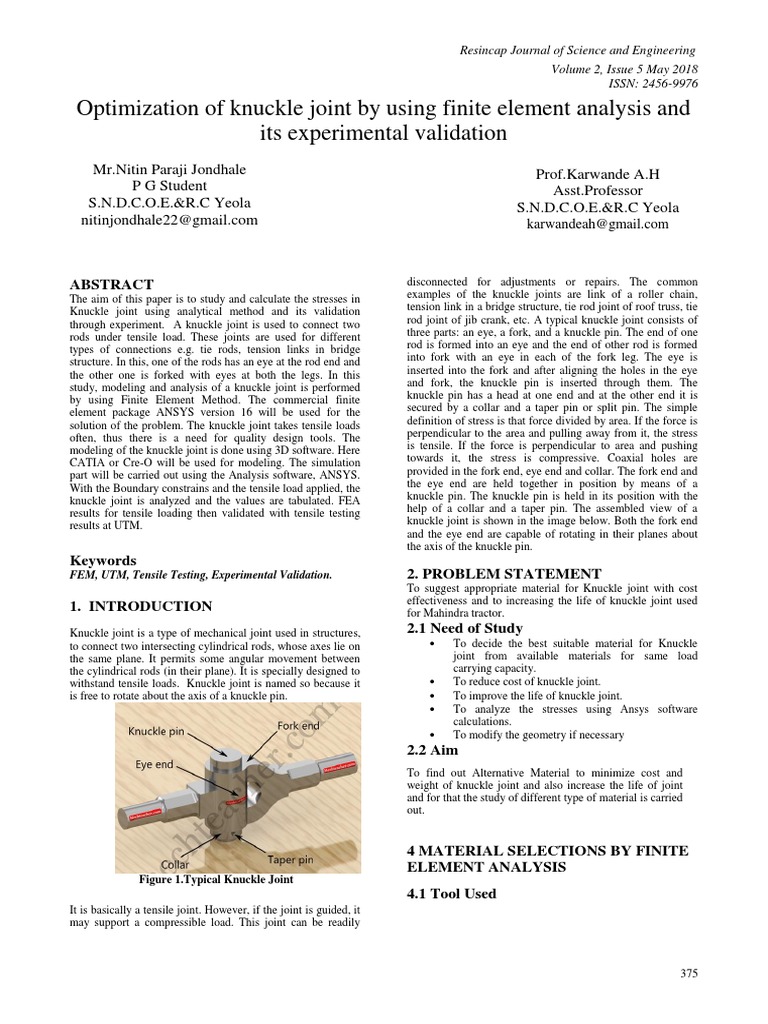 Optimization of Knuckle Joint by Using Finite Element Analysis and Its Experimental Validation | PDF