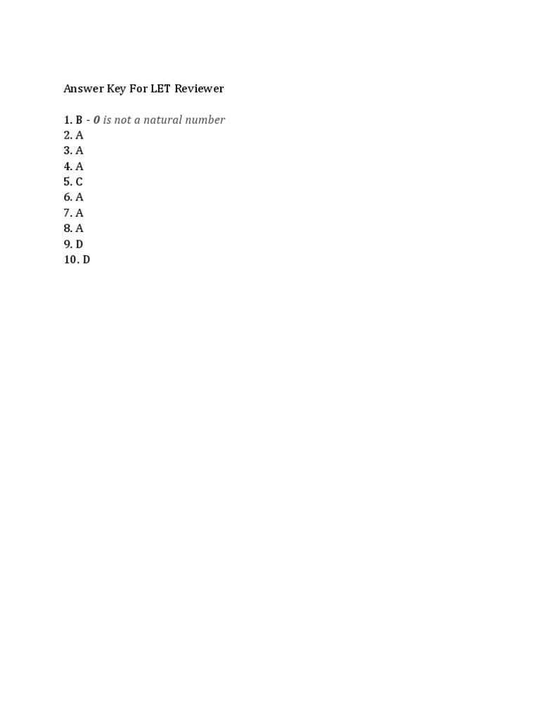 Answer Key For Let Reviewer | PDF