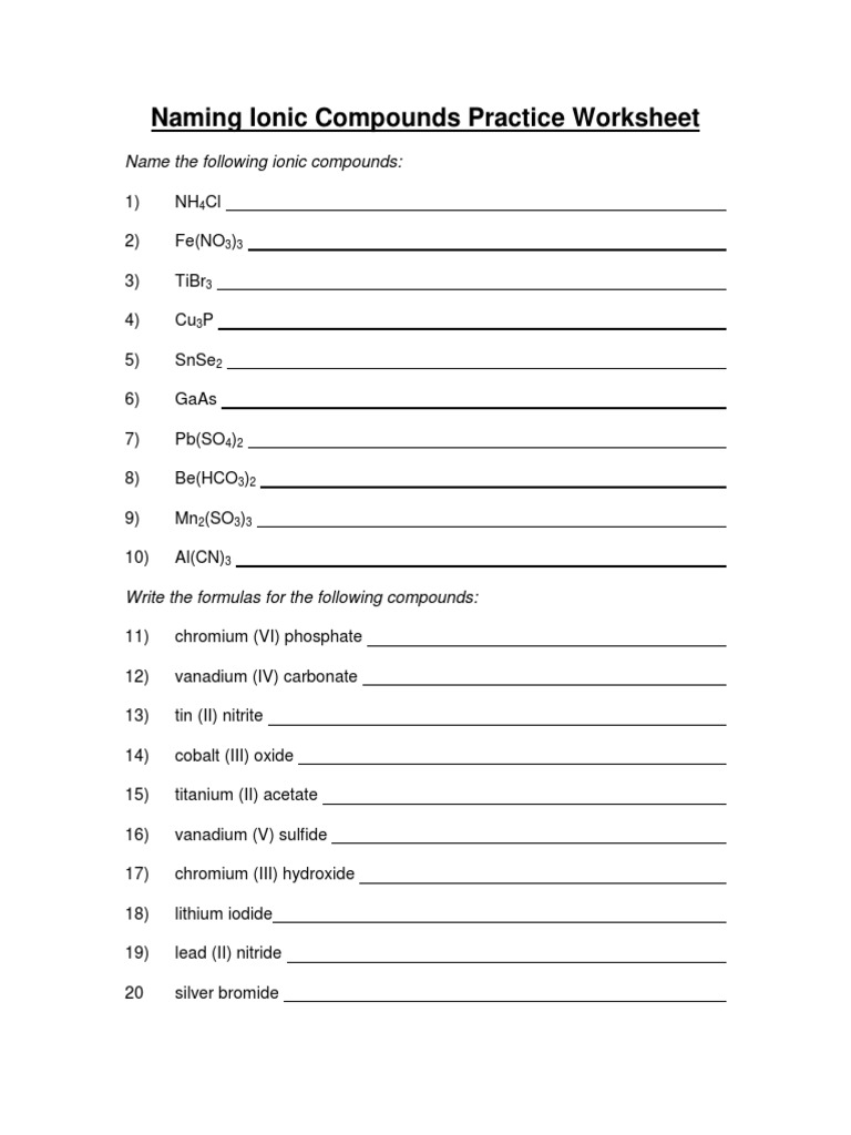 Naming Ionic Compounds Practice Worksheet | PDF