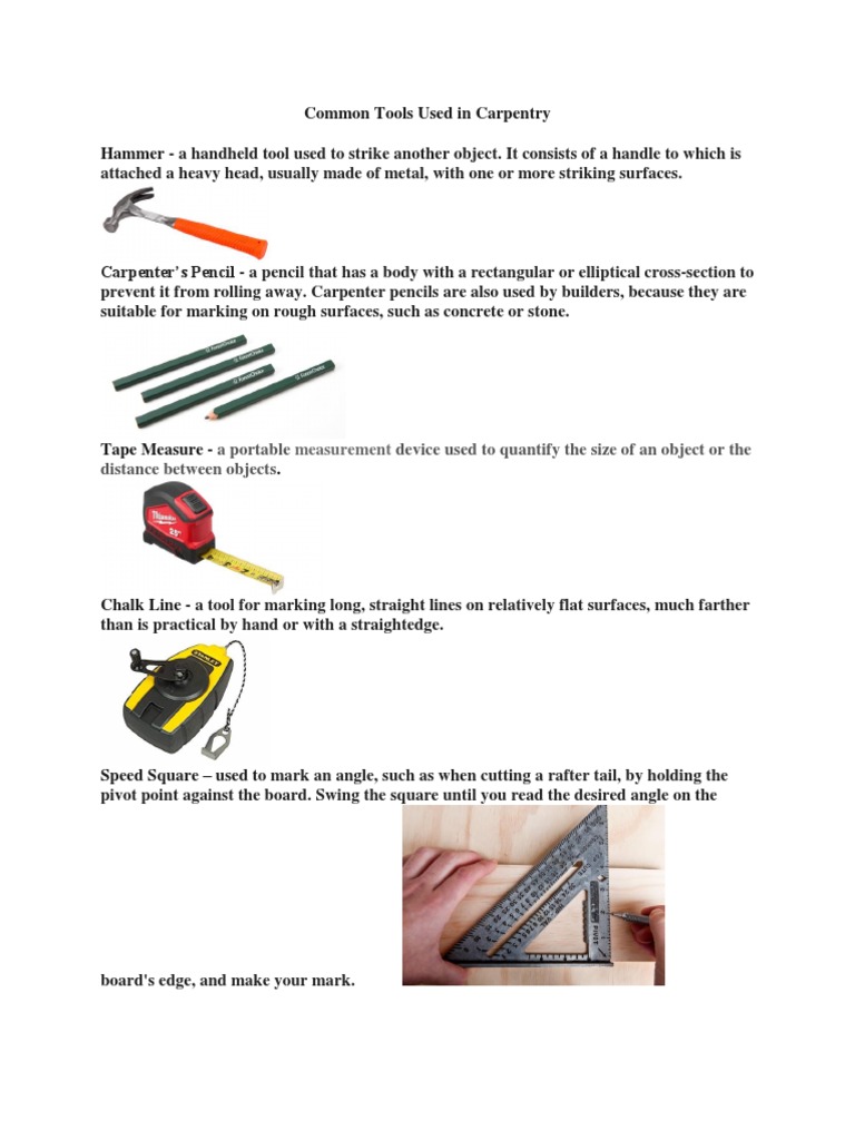 B. Common Tools Used in Carpentry | PDF