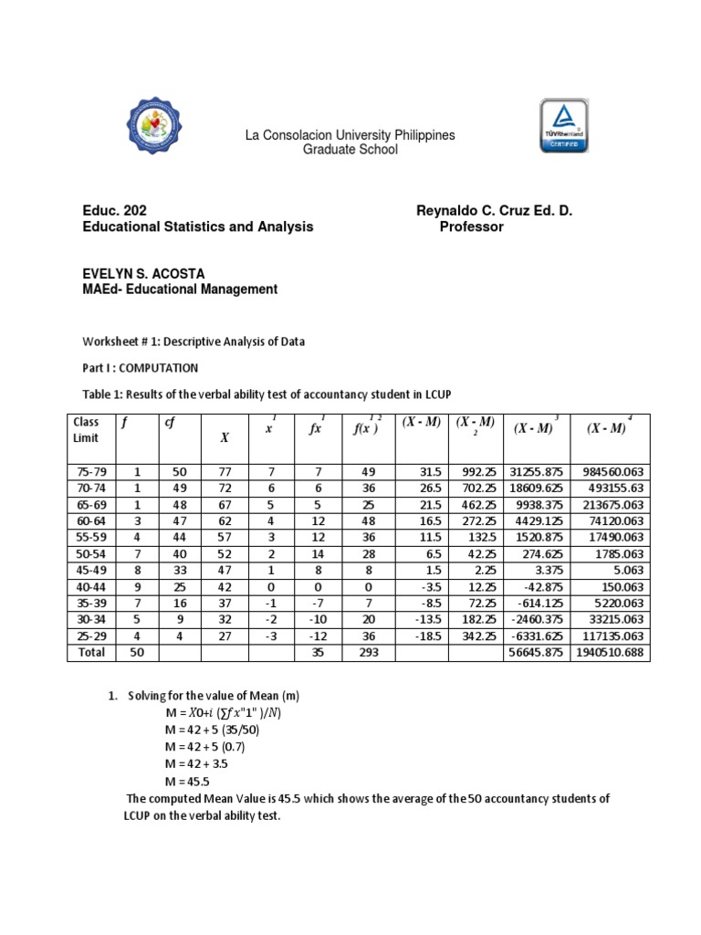 Educ. 202 Reynaldo C. Cruz Ed. D. Educational Statistics and Analysis Professor | PDF ...