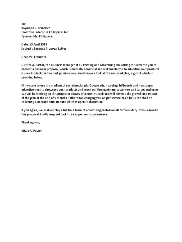 Business Proposal Letter To Client | PDF
