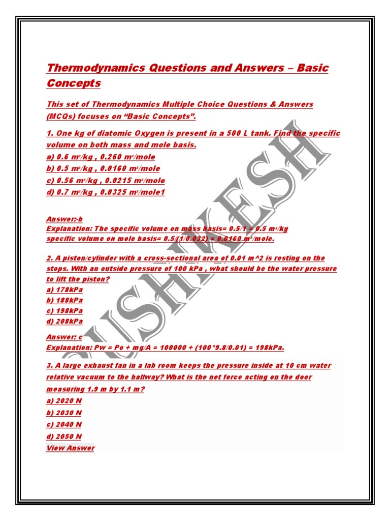 Thermodynamics Questions and Answers | PDF