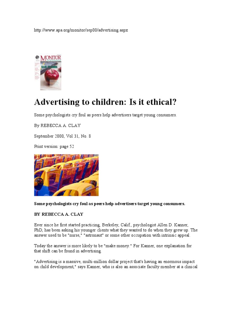 Advertising To Children: Is It Ethical? | PDF | Psychology ...