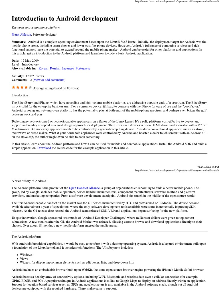 Introduction To Android Dev.. | Download Free PDF | Android (Operating System) | Eclipse (Software)