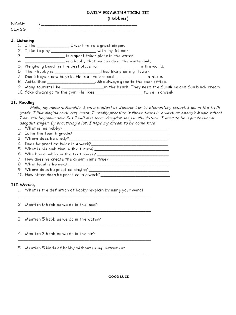 Daily Examination III | Download Free PDF | Leisure | Entertainment ...