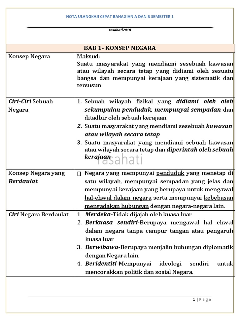 Nota Ulangkaji Cepat S1 Bah A Dan B (PAM1) | PDF