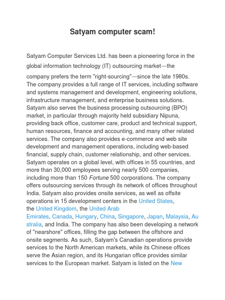 Satyam Computer Scam | PDF | Companies | Economies