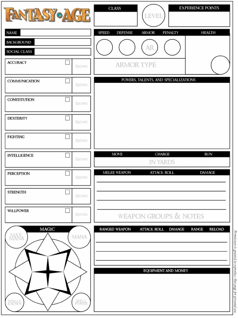 Aurora FAGE Character Sheet | PDF