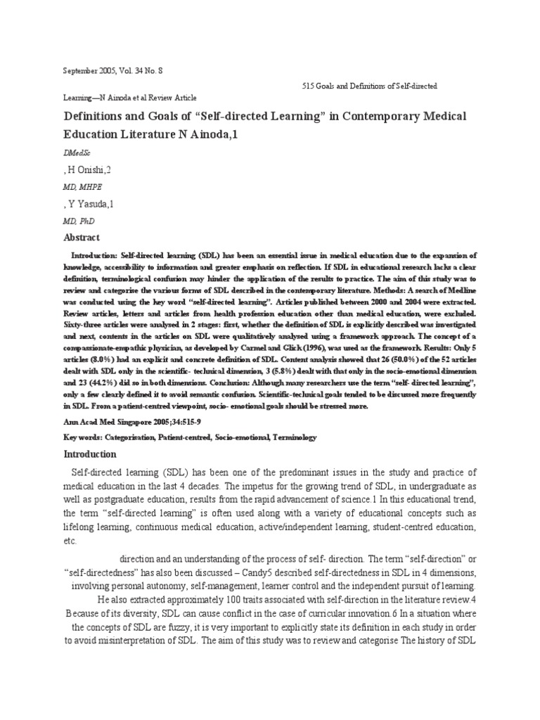 Definitions and Goals of "Self-Directed Learning" in Contemporary ...