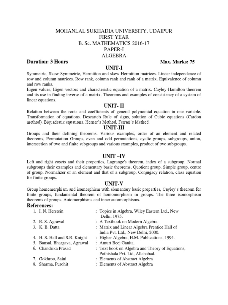 Maths Paper-I Algebra | PDF | Group (Mathematics) | Matrix (Mathematics)