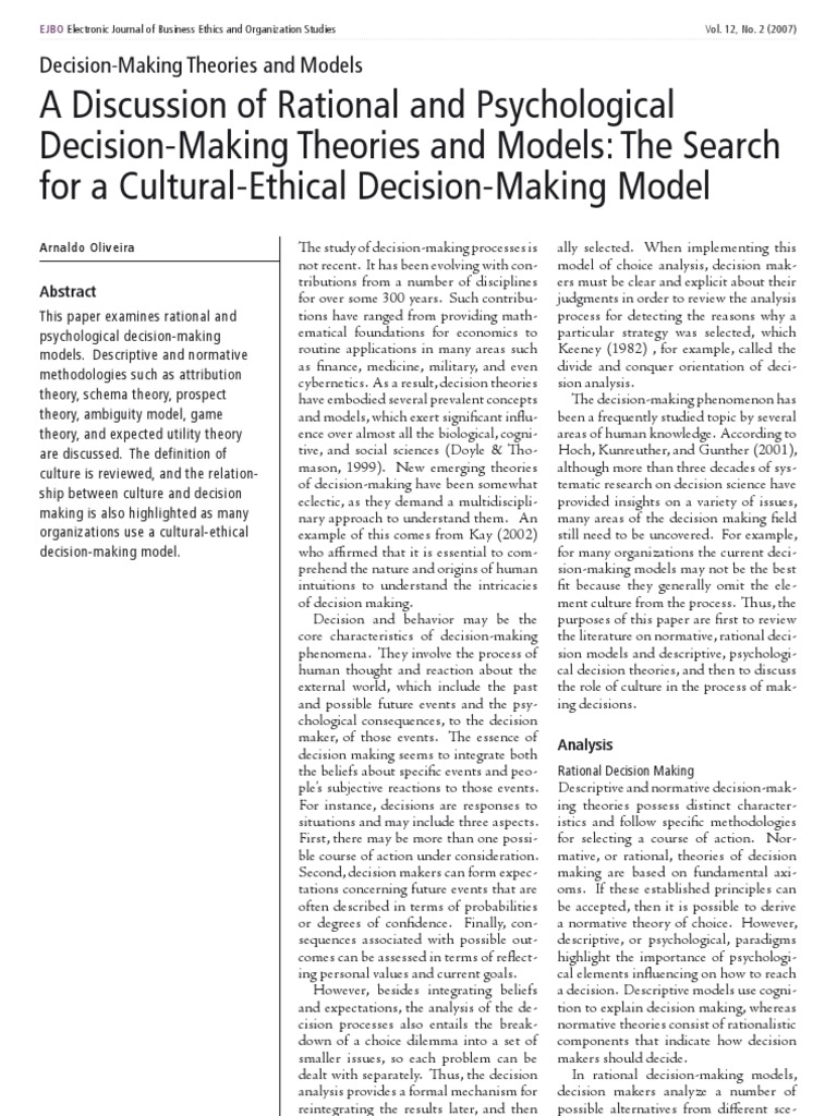 Decision-Making Theories and Models | PDF | Decision Making | Schema ...