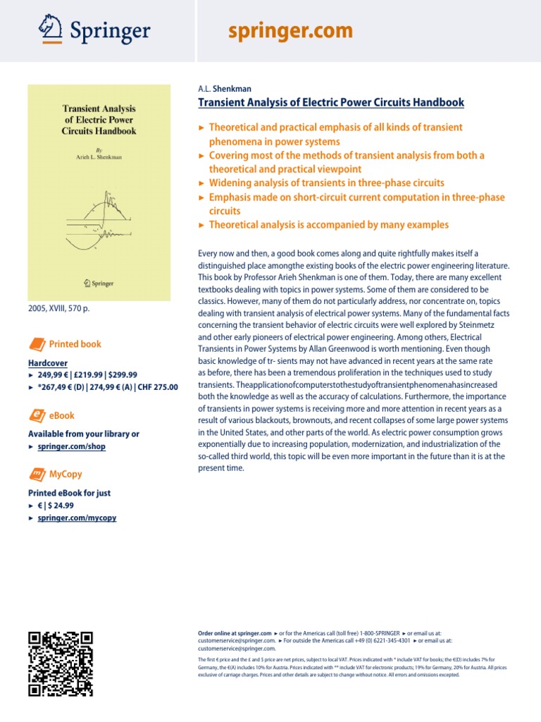 Transient Analysis of Electric Power Circuits Handbook: Printed Book | PDF