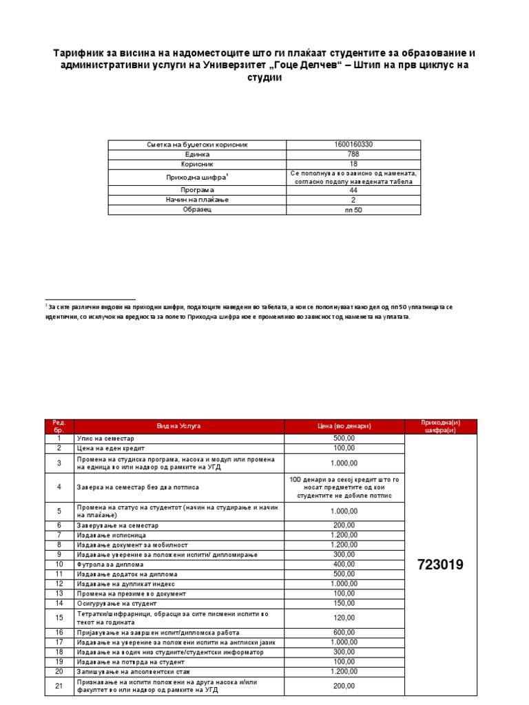 Tarifnik So Uslugi I Prihodni Sifri PDF | PDF