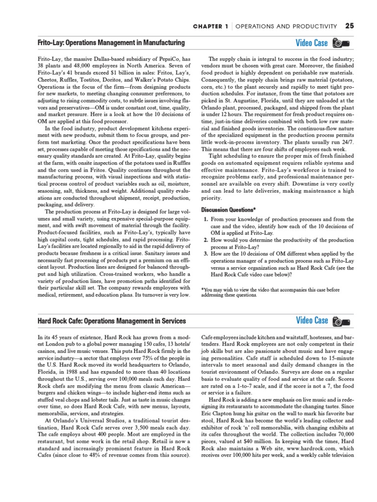 Frito-Lay Operations Management Insights | PDF | Business | Restaurant ...