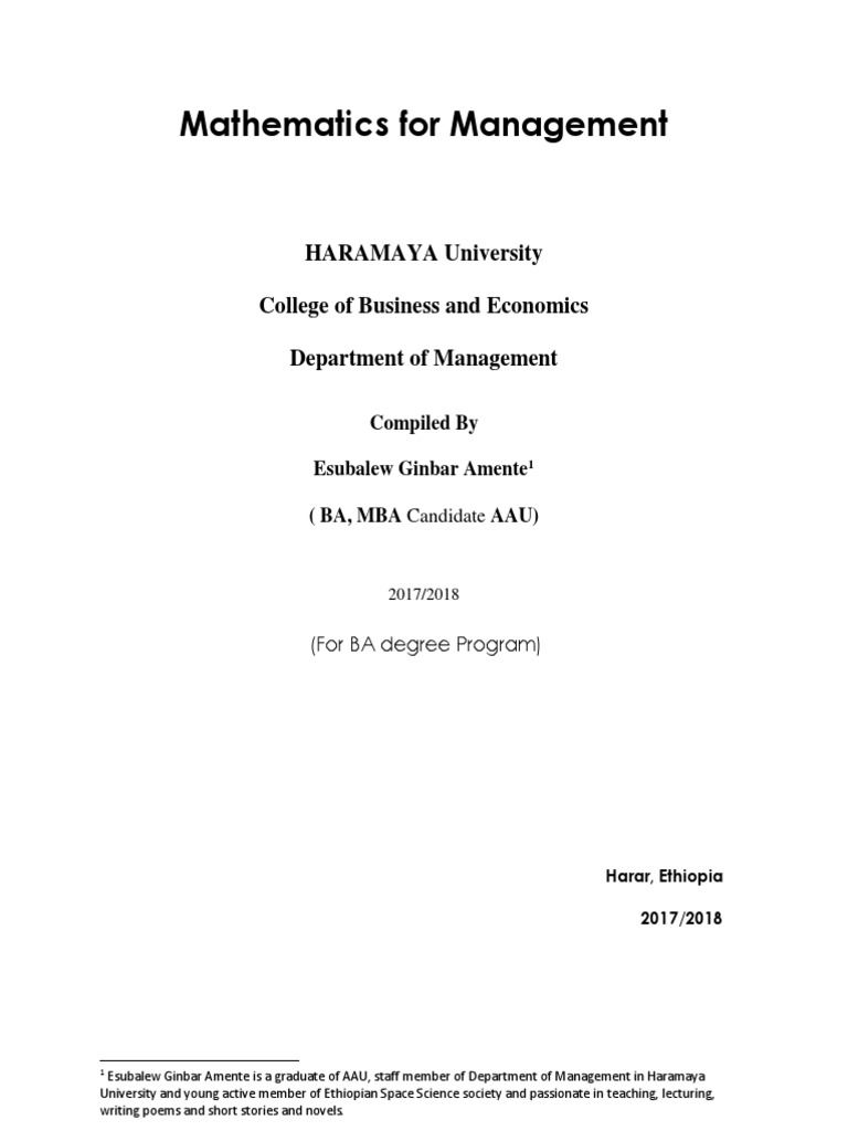 Mathemathics For Management | PDF | Matrix (Mathematics) | Slope