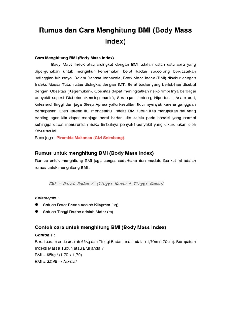 Rumus Dan Cara Menghitung BMI | PDF | Kesehatan Holistik