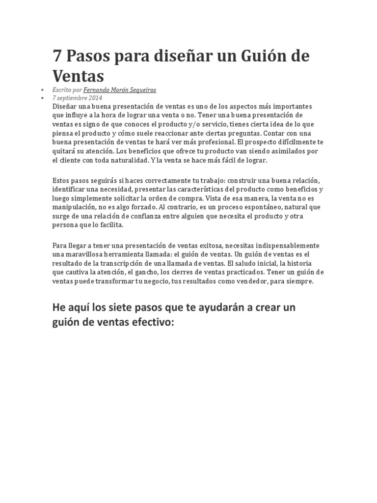 7 Pasos para Diseñar Un Guión de Ventas | PDF | Cliente | Business