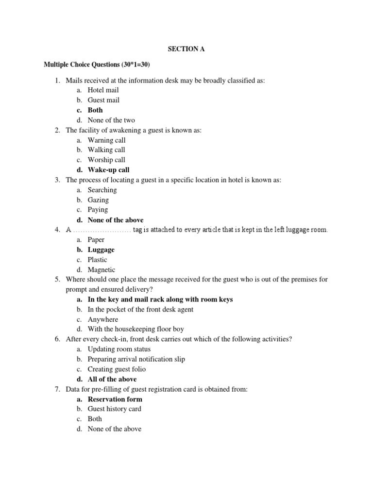 Pre-Borad Question - Front Office | PDF | Hotel | Franchising