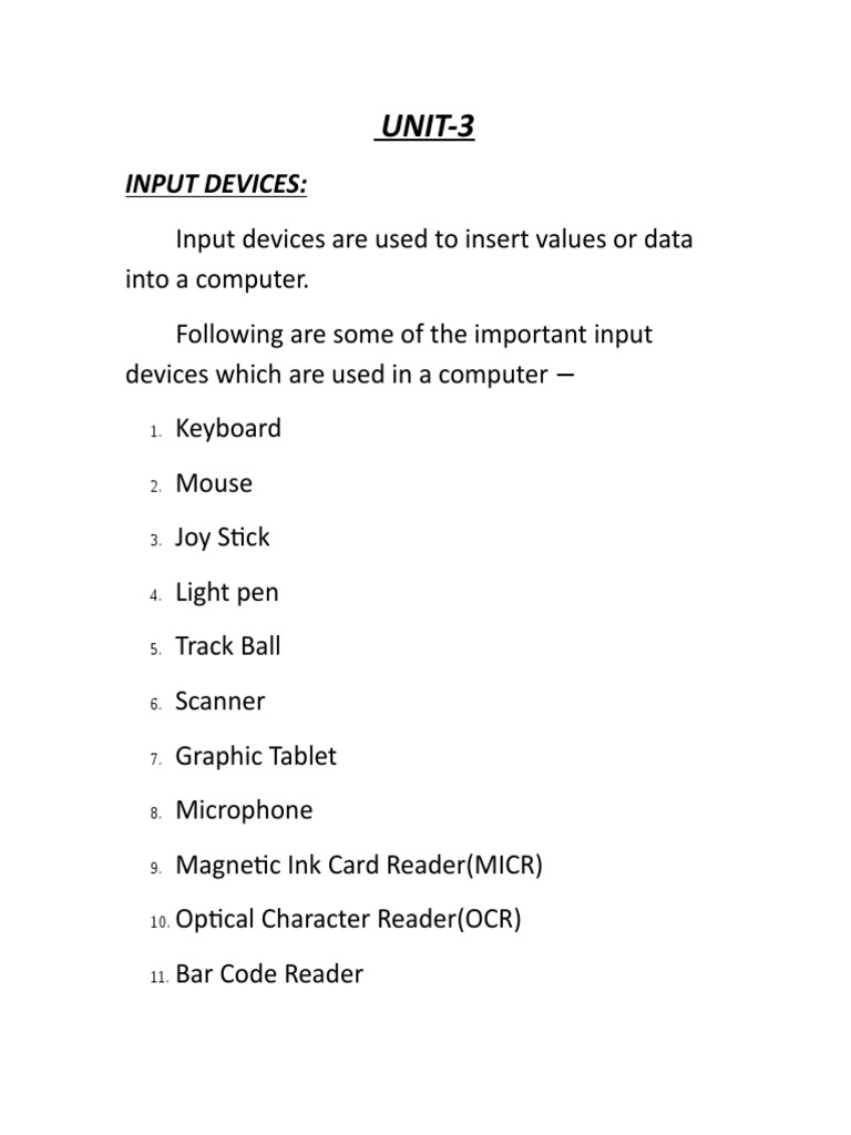 UNIT-3: Input Devices | PDF