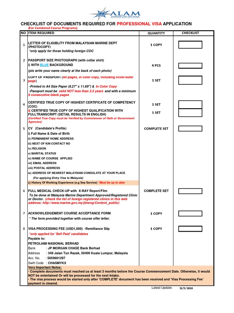 Checklist For Visa Application-Post Sea (31!5!2018) | PDF | Travel Visa ...