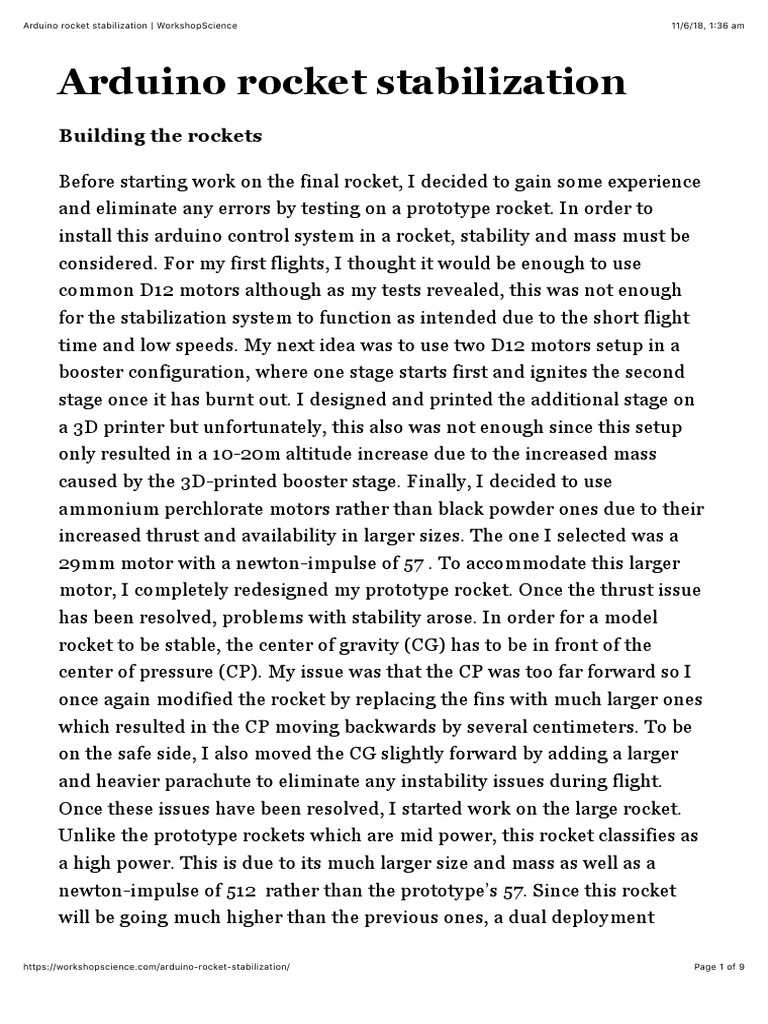 Arduino Rocket Stabilization System Guide | PDF | Rocket Propellant ...