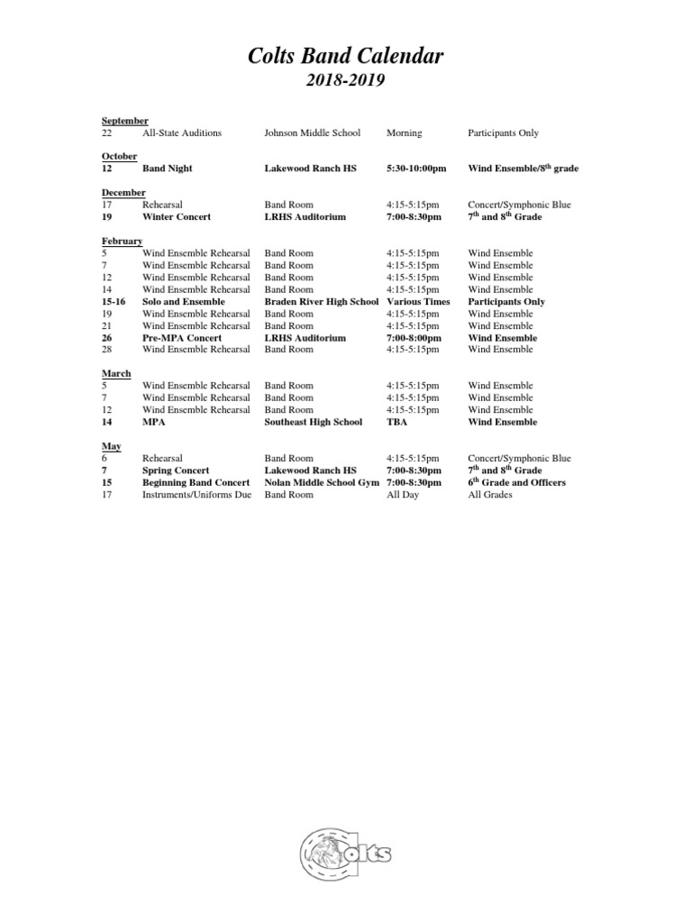 Colts Band 2018-2019 Schedule | PDF