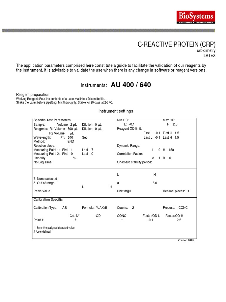Guidelines for Validating a C-Reactive Protein (CRP) Turbidimetry Assay ... Guidelines for Validating a C-Reactive Protein (CRP) Turbidimetry Assay ...