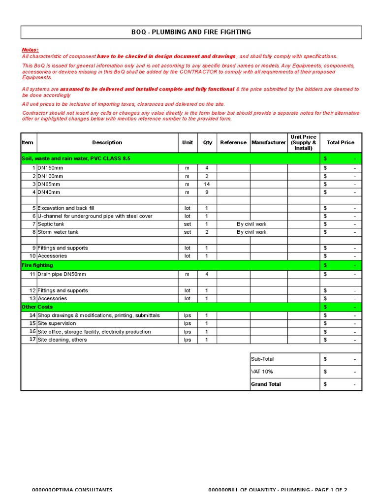 Plumbing BOQ | PDF | Pipe (Fluid Conveyance) | Engineering