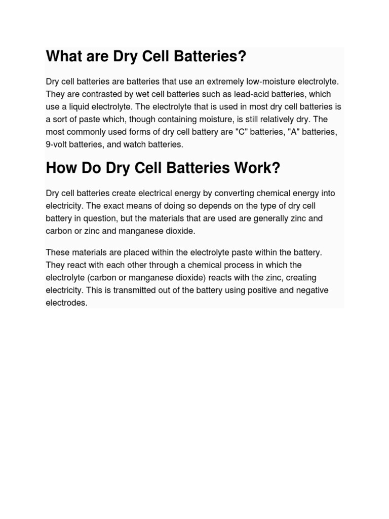 Dry Cell Batteries | PDF