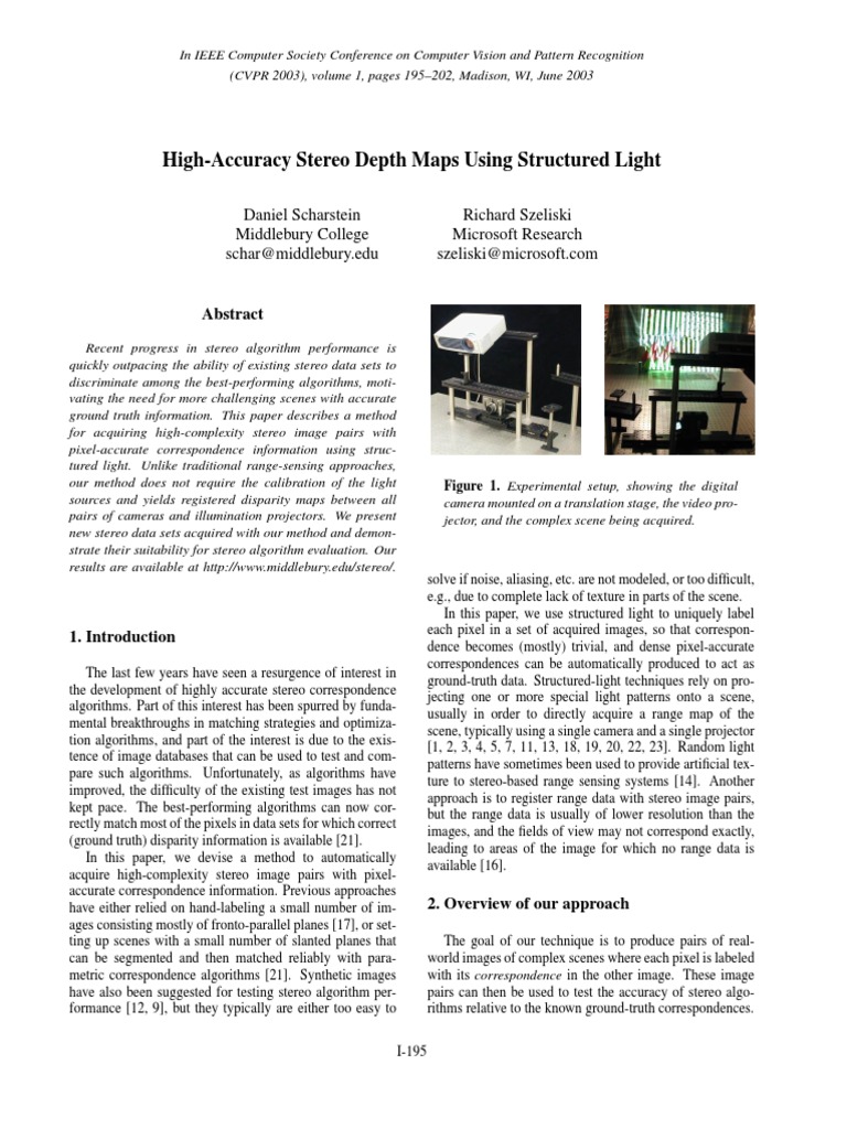 High-Accuracy Stereo Depth Maps Using Structured Light | Download Free PDF | Stereoscopy | Pixel