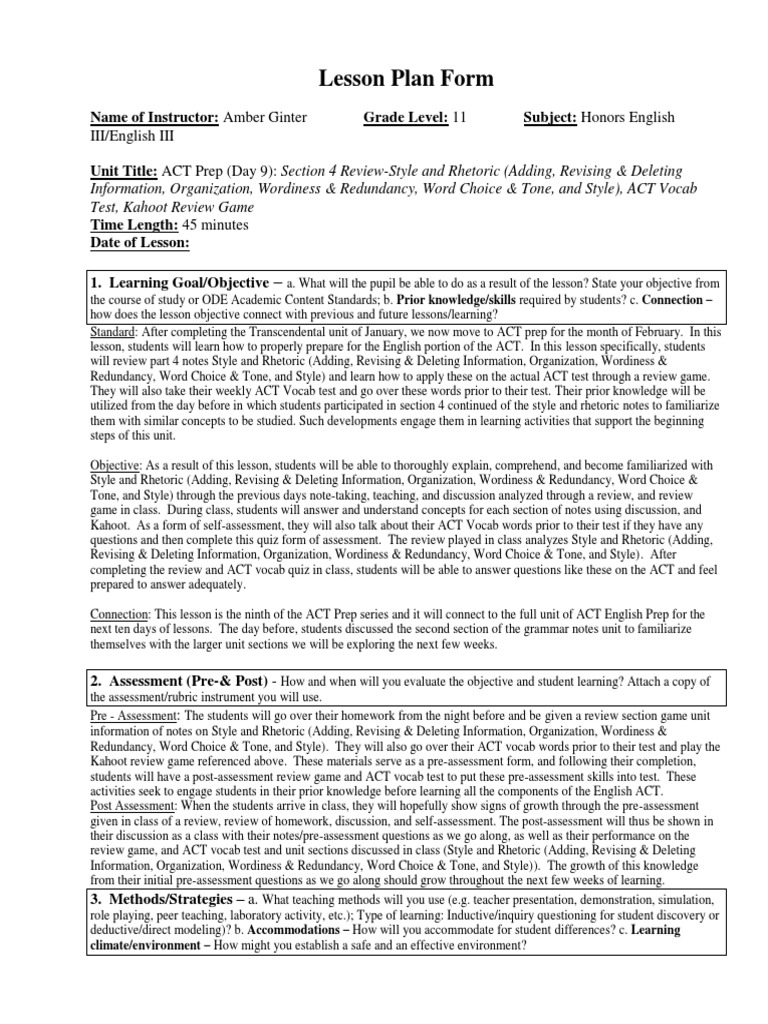 Act Prep Lesson 9 | PDF | Act (Test) | Question