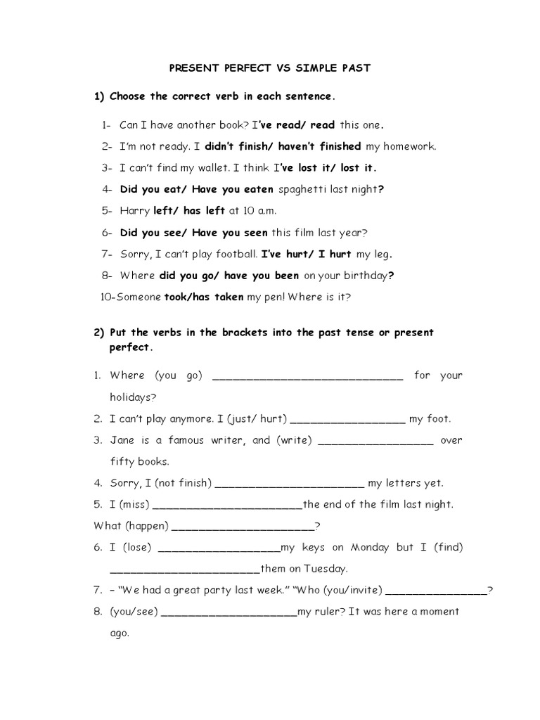 Simple Past X Present Perfect EXERCISE | PDF