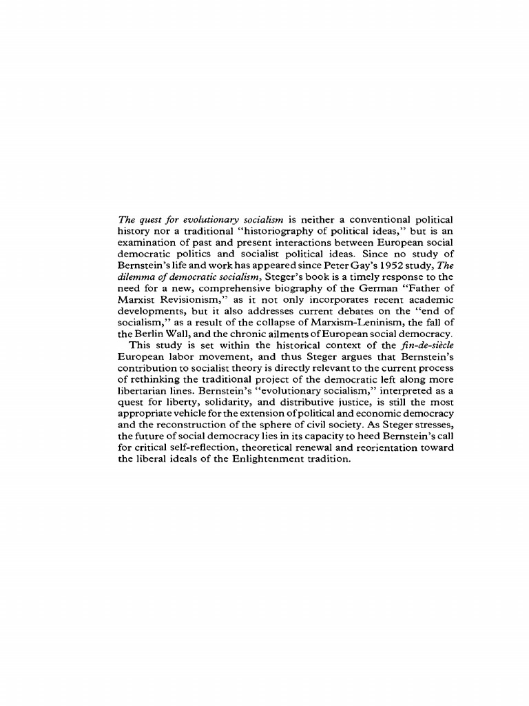 The Quest For Evolutionary Socialism - Eduard Bernstein and Social ...