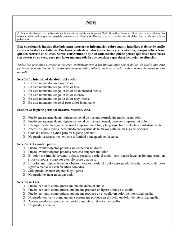 SPANISH Neck Functional Scale 2016 | PDF | Dormir | Dolor